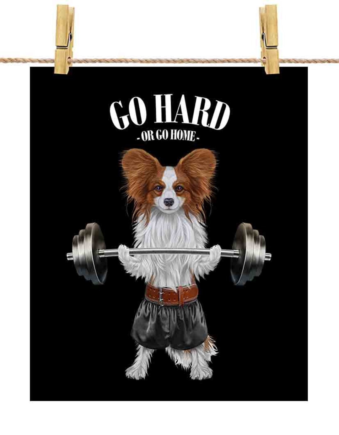 Papillon Dog Weightlifting and Fitness in Gym - Poster Print, Wall Art ...