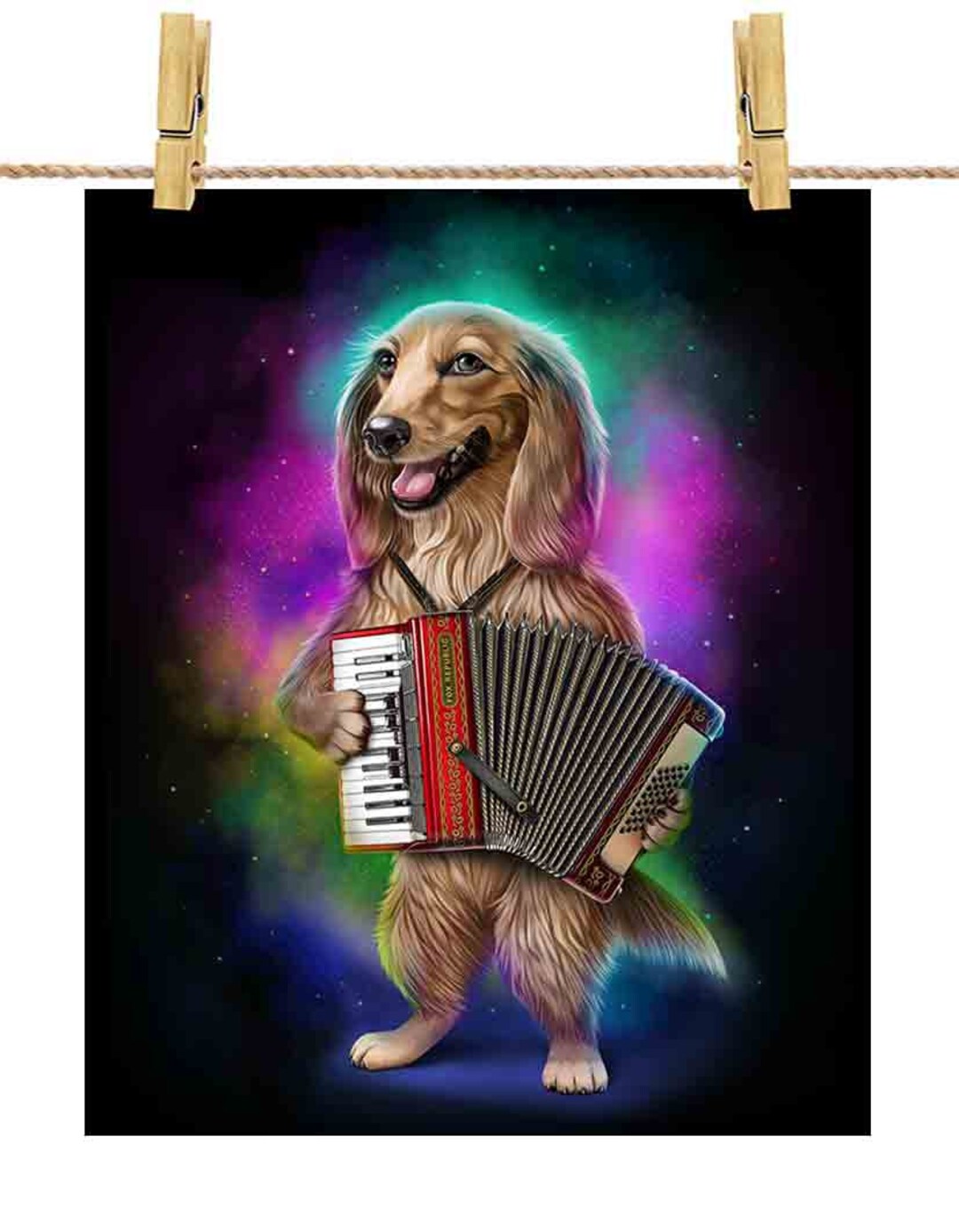 Dachshund Dog Play Accordion in Galaxy Rainbow Space: Pick Your ...