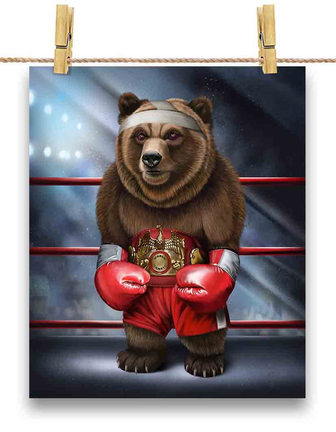 Boxing Champion Grizzly Bear Fighter - Poster Print, Wall Art, Home ...