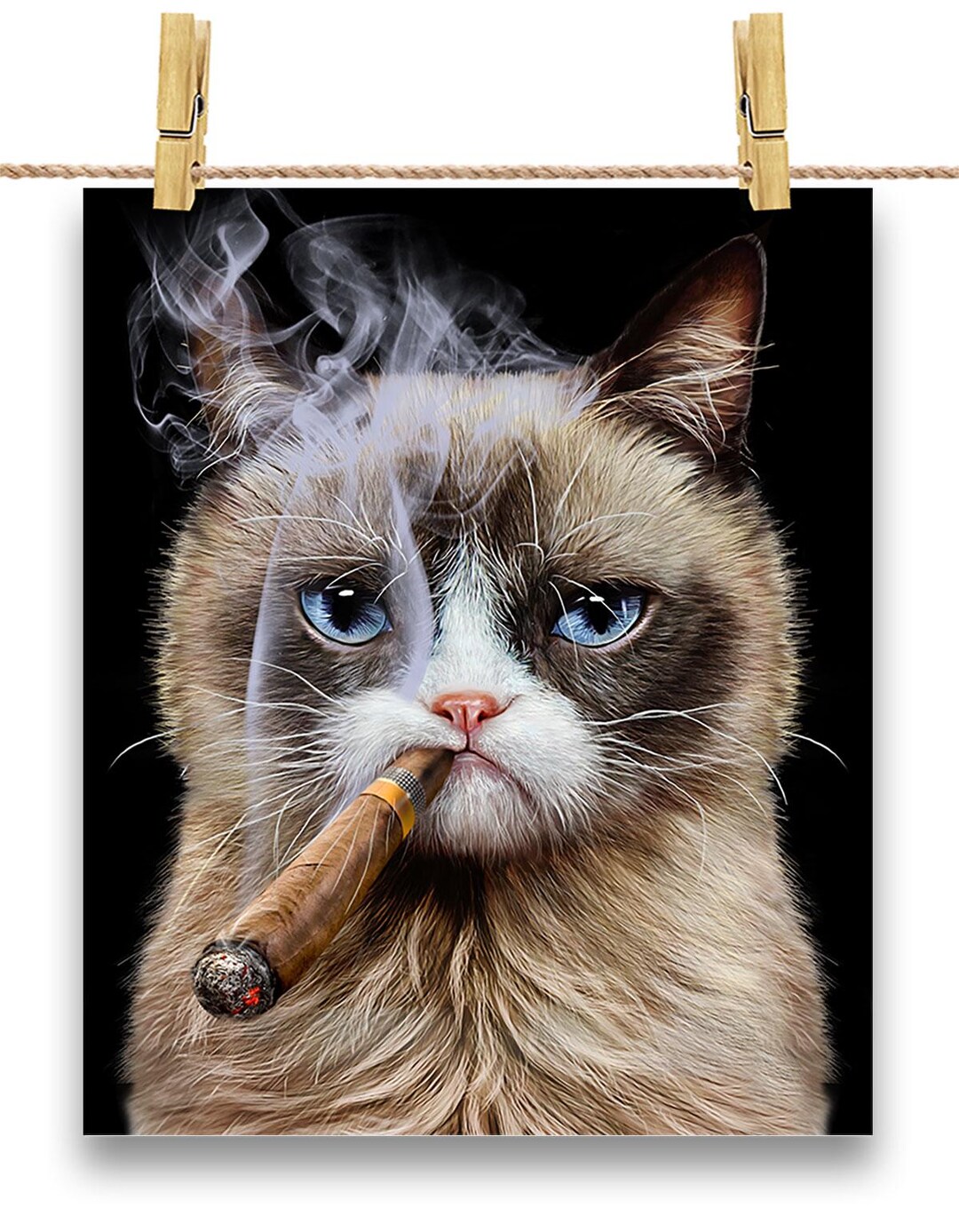PRINTABLE Unimpressed Cat Puffing a Cigar Art Poster, Digital Download ...