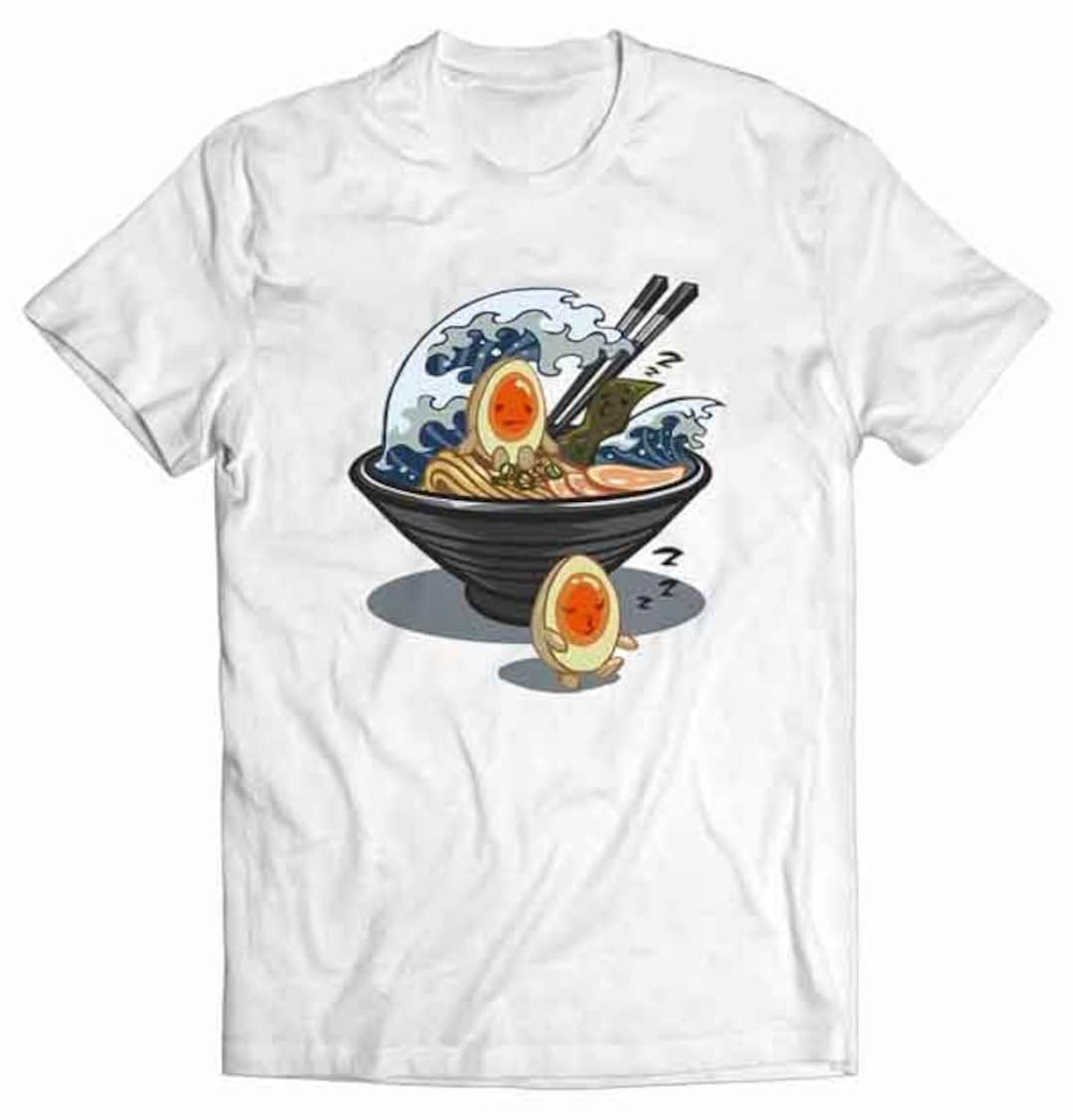 Funny Japanese Tsunami Ramen Noodle and Sleep Walking Egg Short-sleeve ...