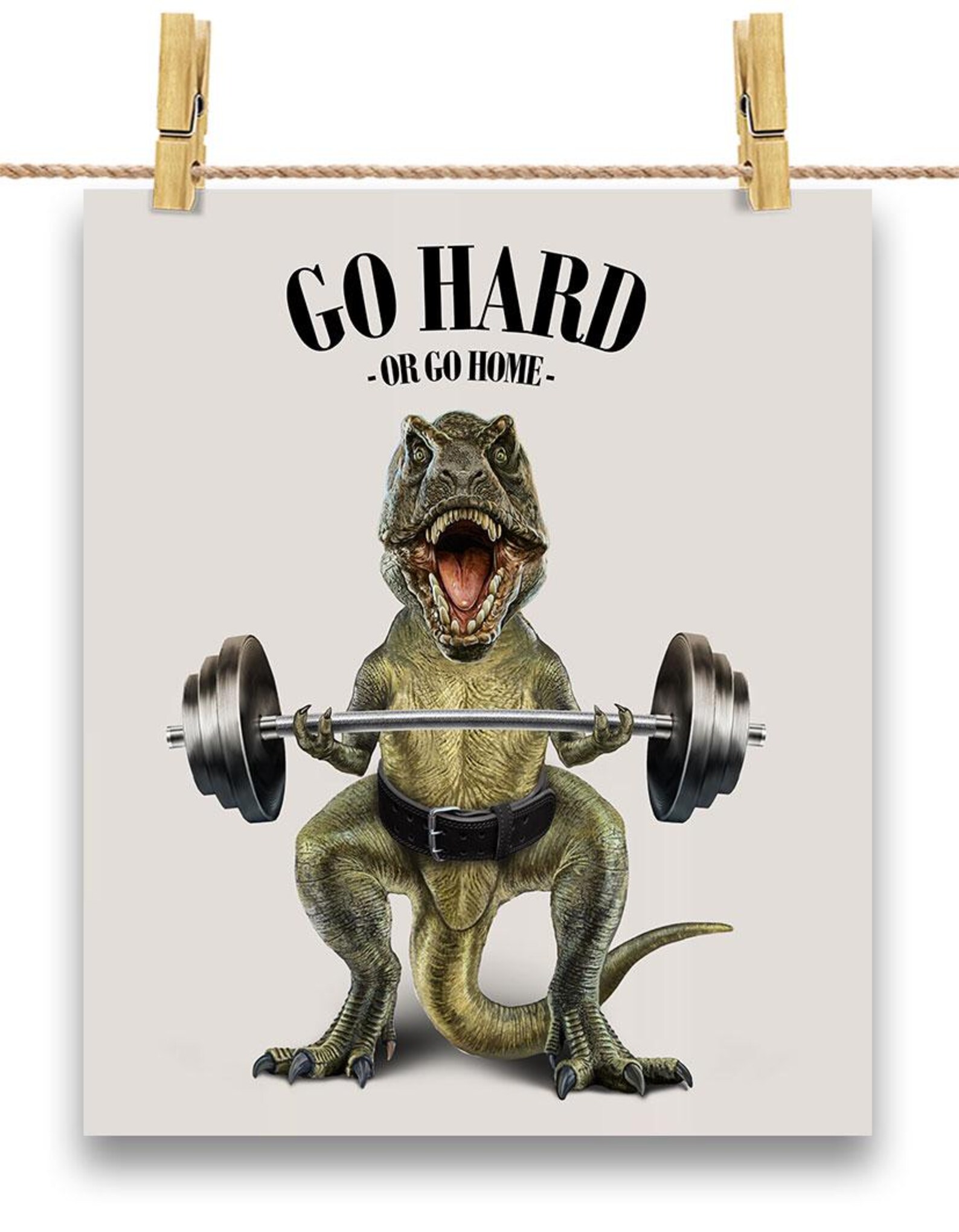 Tyrannosaurus Dinosaur Weightlifting in Fitness Gym - Poster Print ...