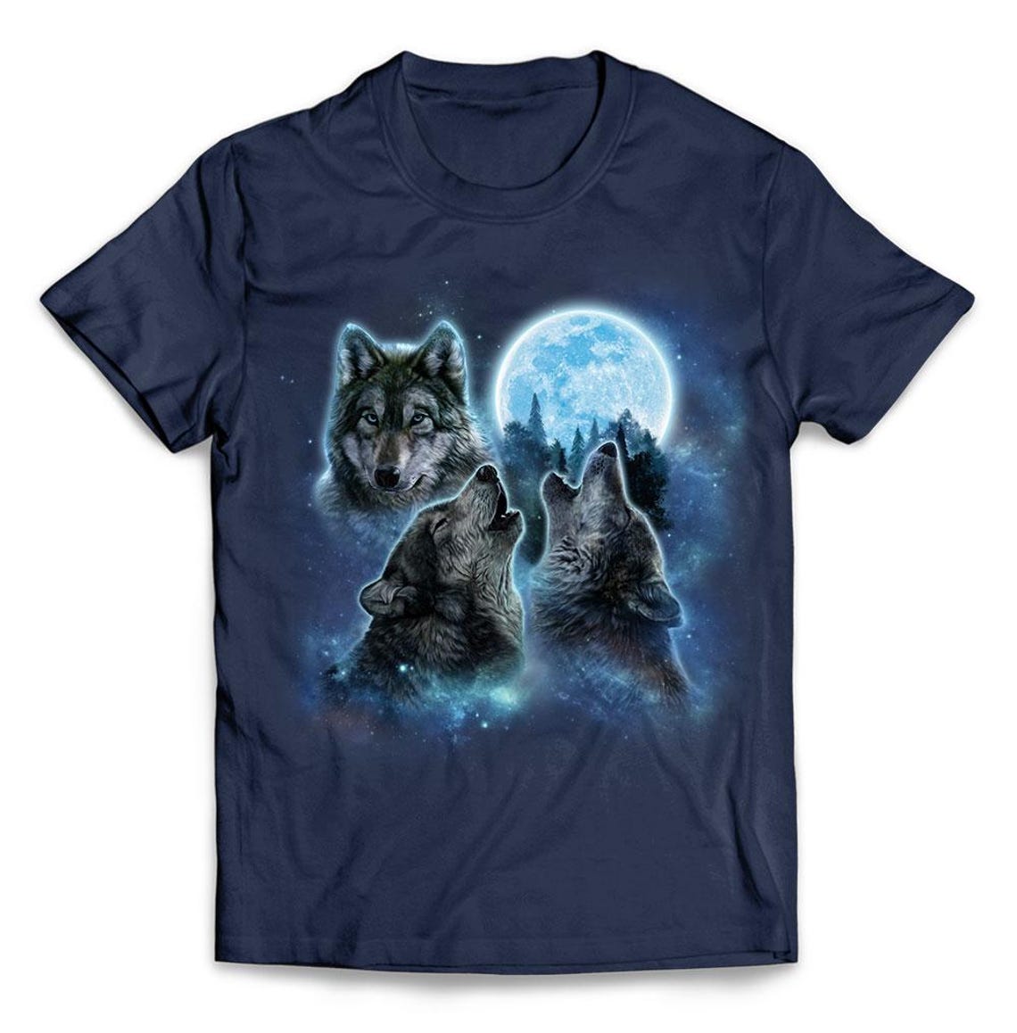 Three Wolves Howling in the Icy Full Moon - Short Sleeve Unisex, Men ...