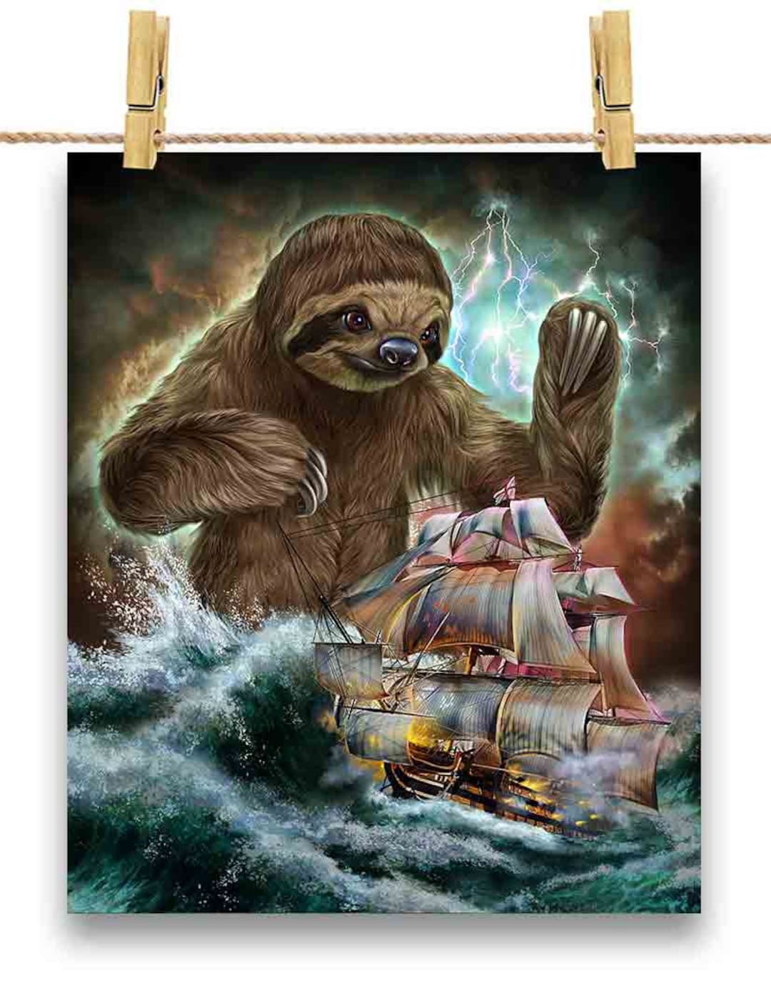 Monster Sloth Ambushes a Royal Navy Ship in the Ocean - Poster Print ...