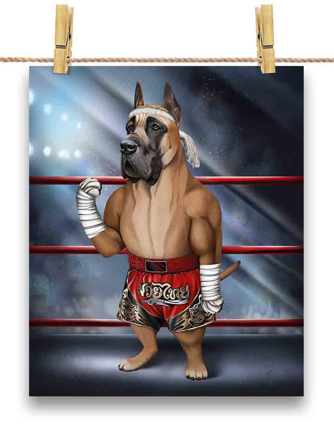 Fawn Great Dane Dog as a Muay Thai Kickboxing Fighter - Poster Print ...
