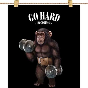 Chimpanzee Muscle Training Weightlifting With Dumbbell - Poster Print ...