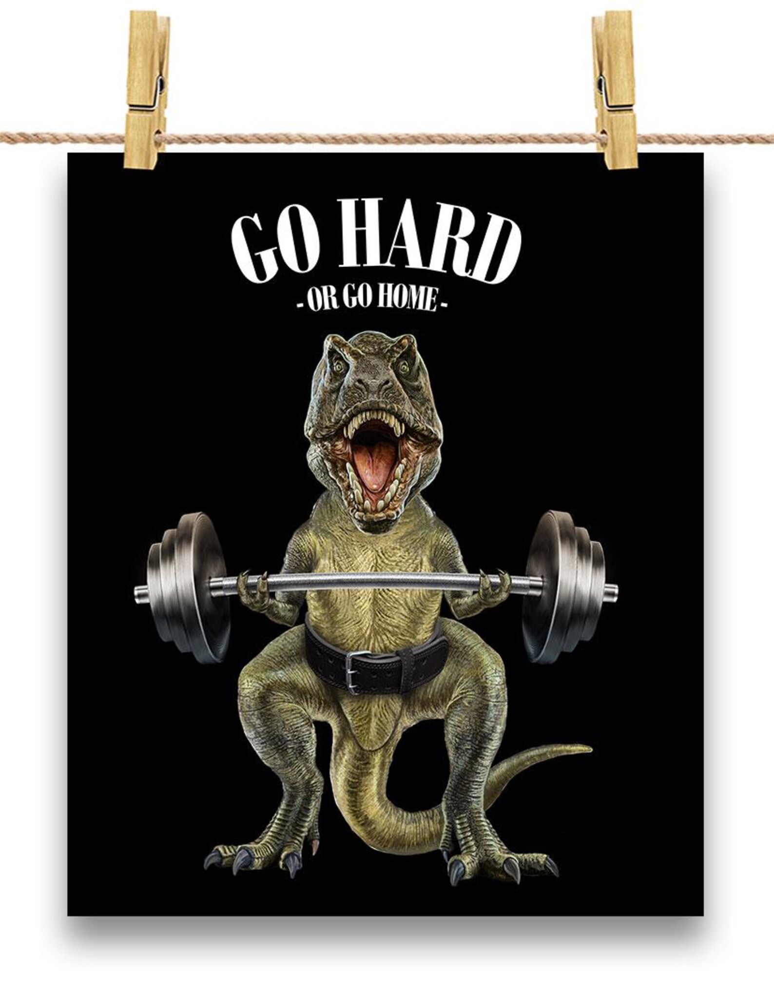 Tyrannosaurus Dinosaur Weightlifting in Fitness Gym - Poster Print ...