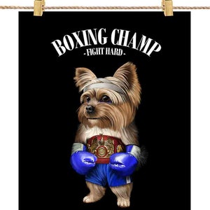 Boxing Champion Yorkshire Terrier Dog Fighter - Poster Print, Wall Art ...