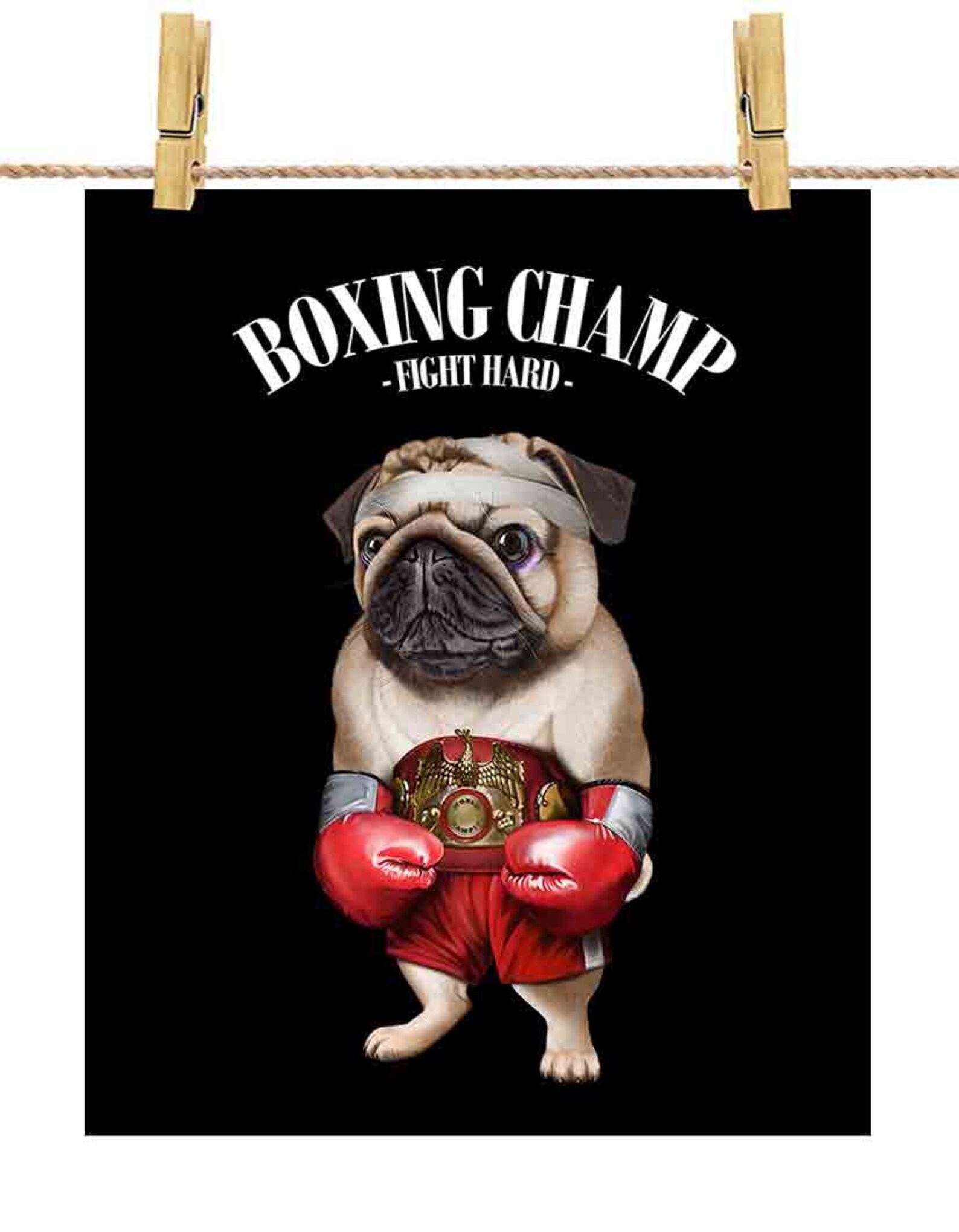 Pug Dog as Boxing Champion Boxer Fighter MMA - Poster Print, Wall Art ...
