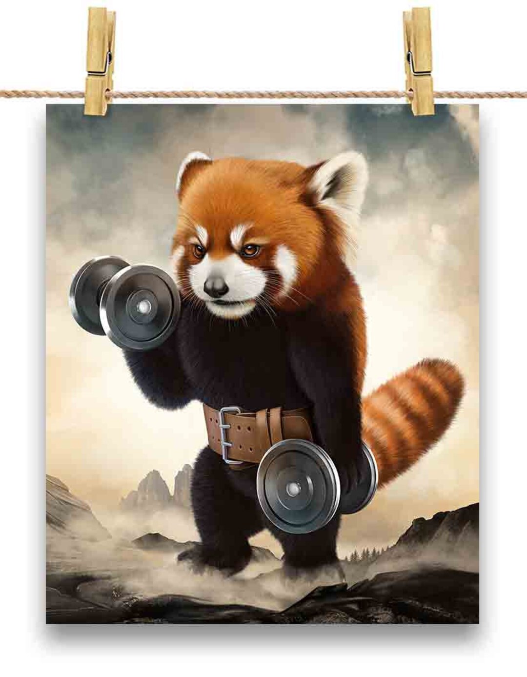Red Panda Muscle Training Weightlifting With Dumbbell - Poster Print ...