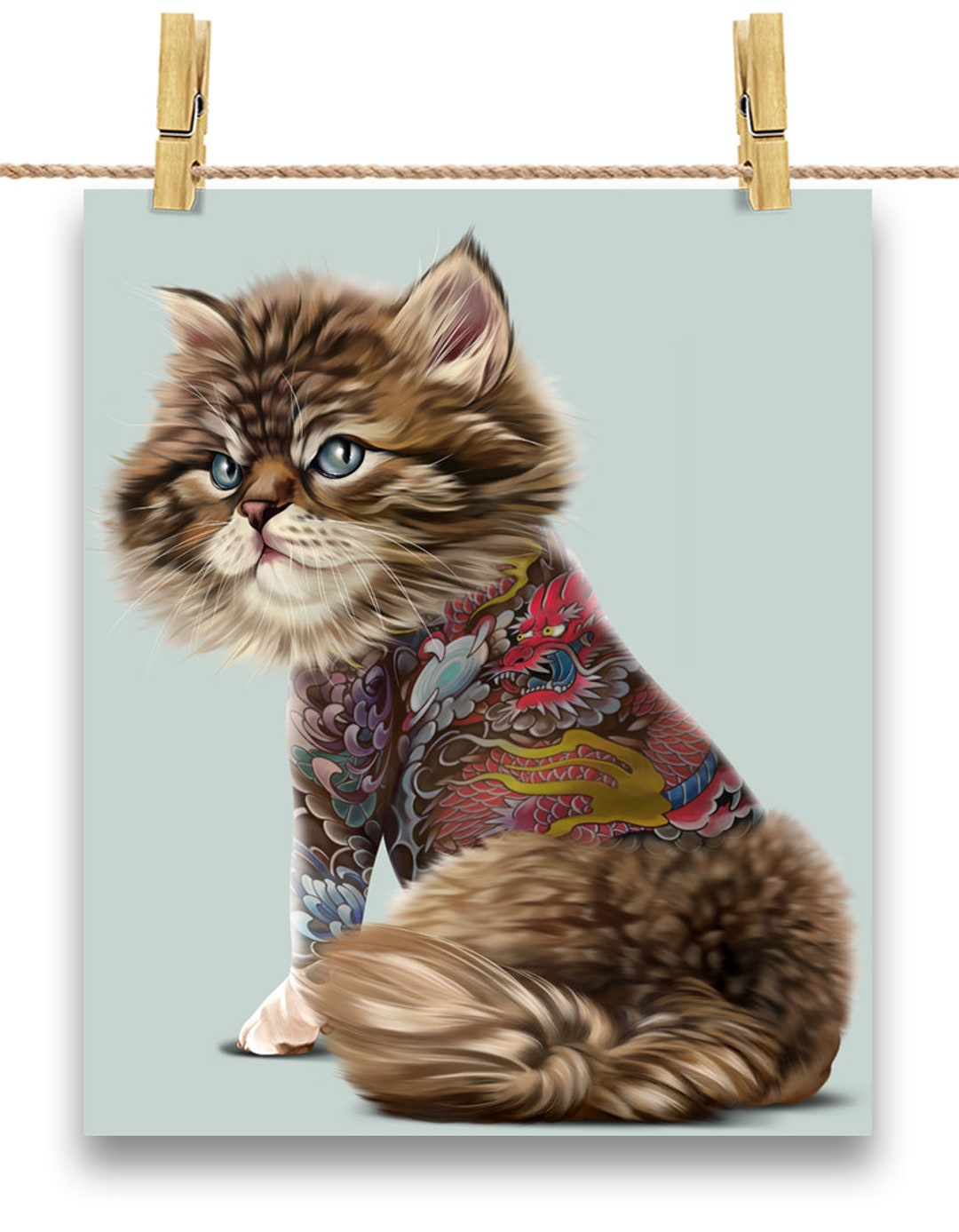 Tabby Cat With Traditional Japanese Dragon Tattoo Irezumi Poster Print ...