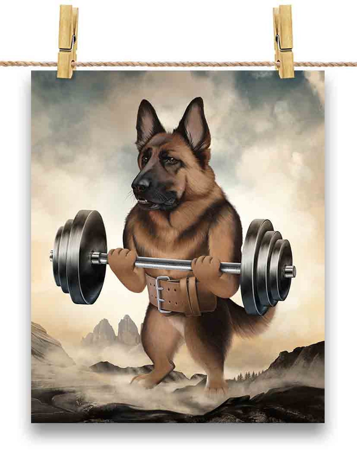 Monster German Shepherd Dog Weightlifting Exercise Fitness Gym - Poster ...