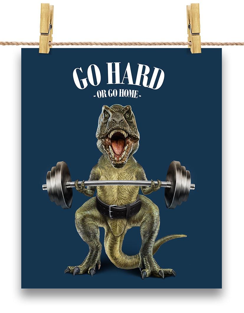 Tyrannosaurus Dinosaur Weightlifting in Fitness Gym - Poster Print ...