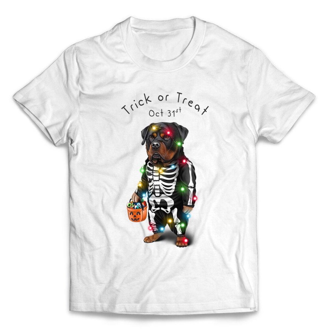 Rottweiler Dog Dress up in Skeleton Costume for Halloween Short-sleeve ...
