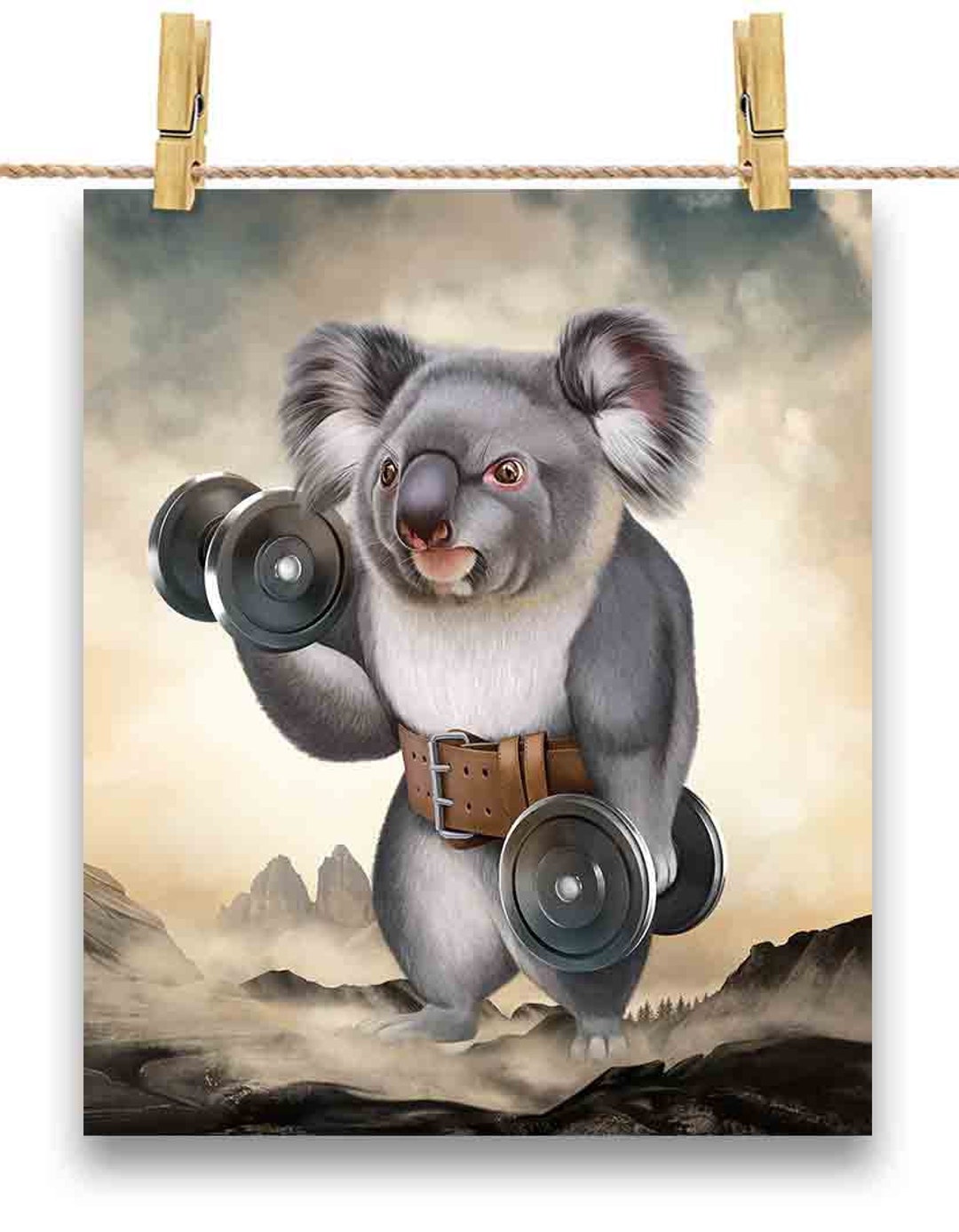 Koala Bear Muscle Training Weightlifting With Dumbbell - Poster Print ...