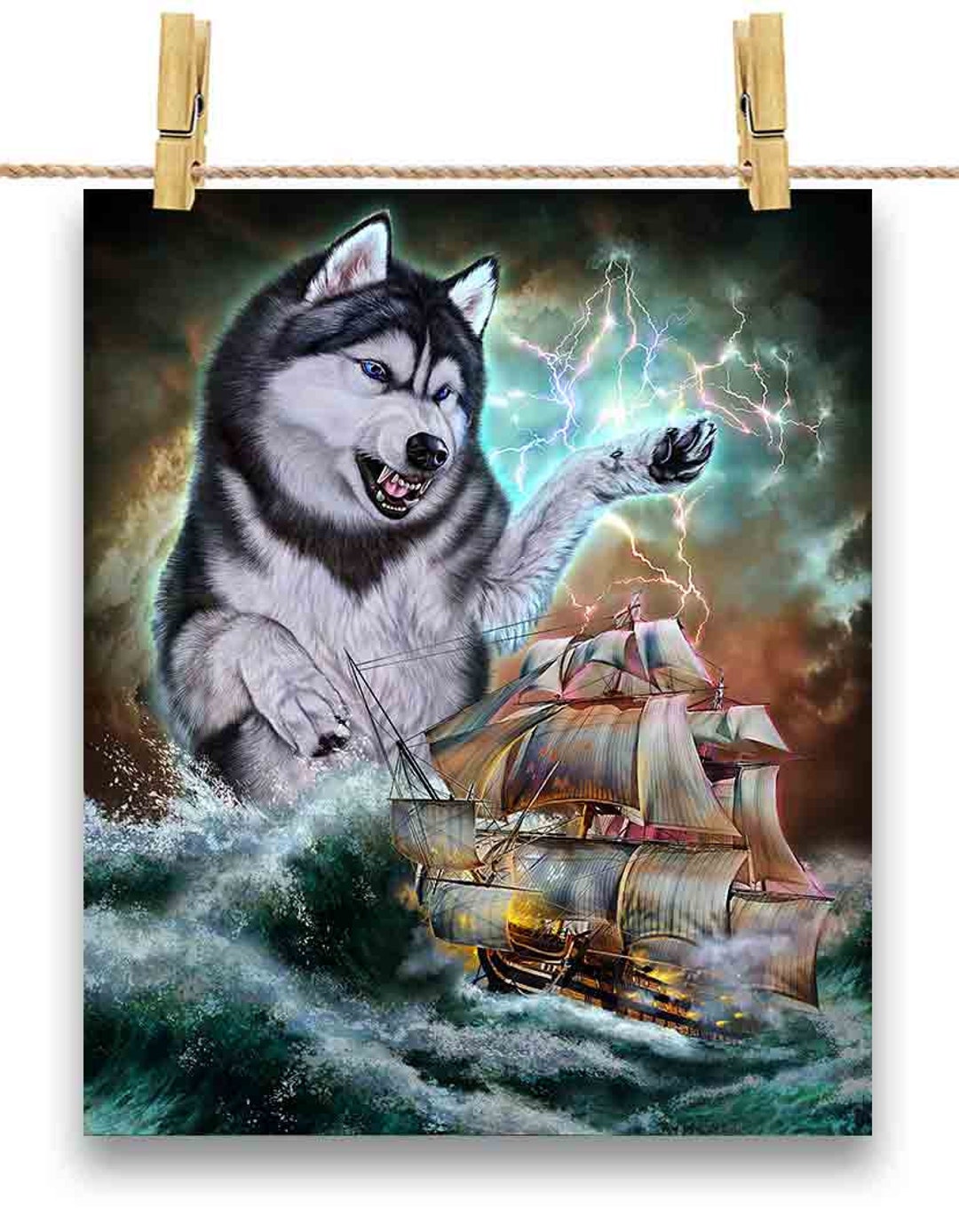 Monster Siberian Husky Dog Ambushes a Royal Navy Ship - Poster Print ...