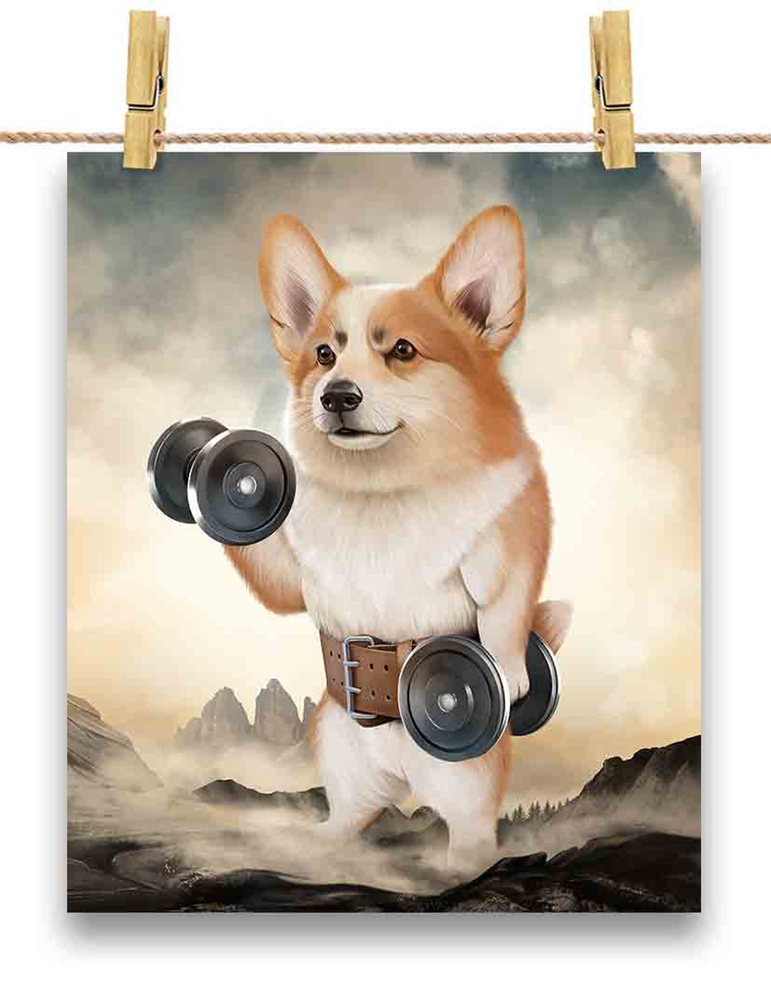 Pembroke Welsh Corgi Dog Muscle Training Weightlifting With Dumbbell ...
