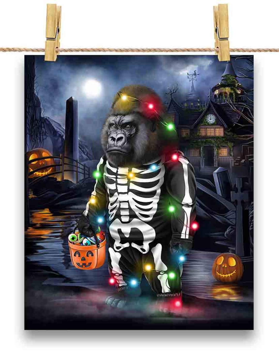 Silverback Gorilla in Skeleton Costume: Halloween Party Dress-up ...