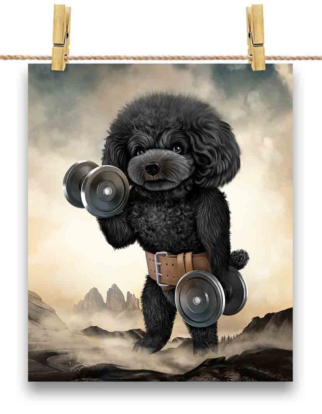 Black Poodle Dog Muscle Training Weightlifting With Dumbbell - Poster ...
