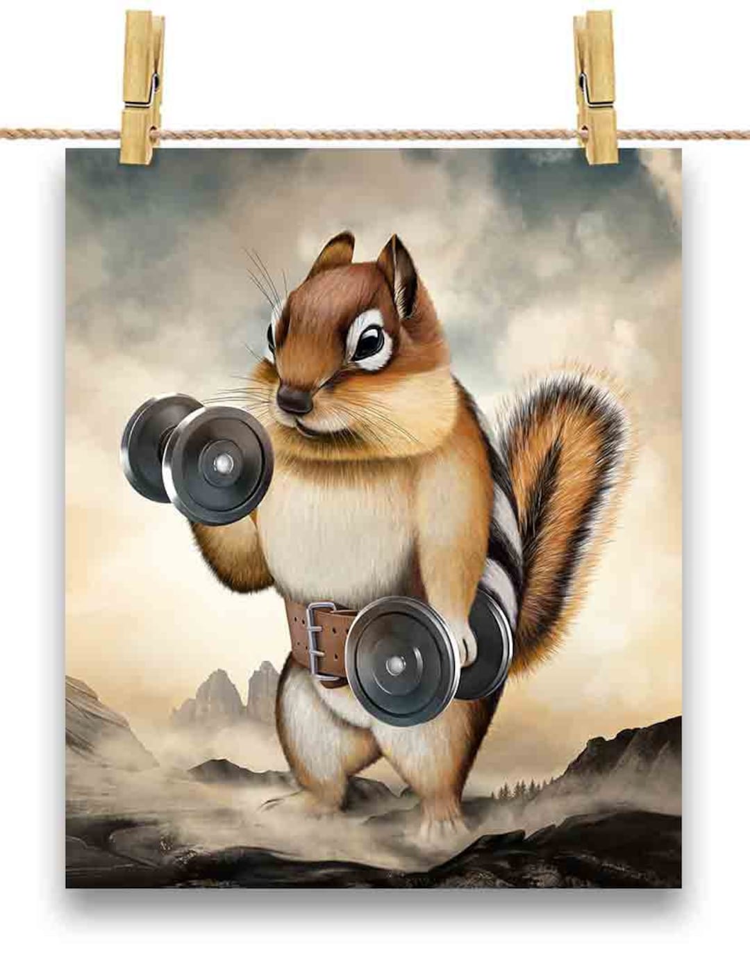 Squirrel Chipmunk Muscle Training Weightlifting With Dumbbell - Poster ...