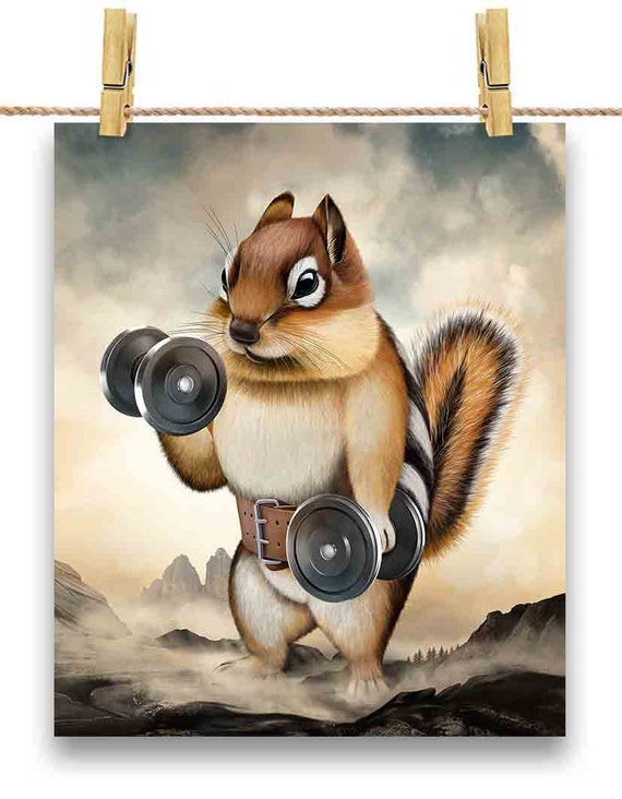 Squirrel Chipmunk Muscle Training Weightlifting With Dumbbell - Etsy