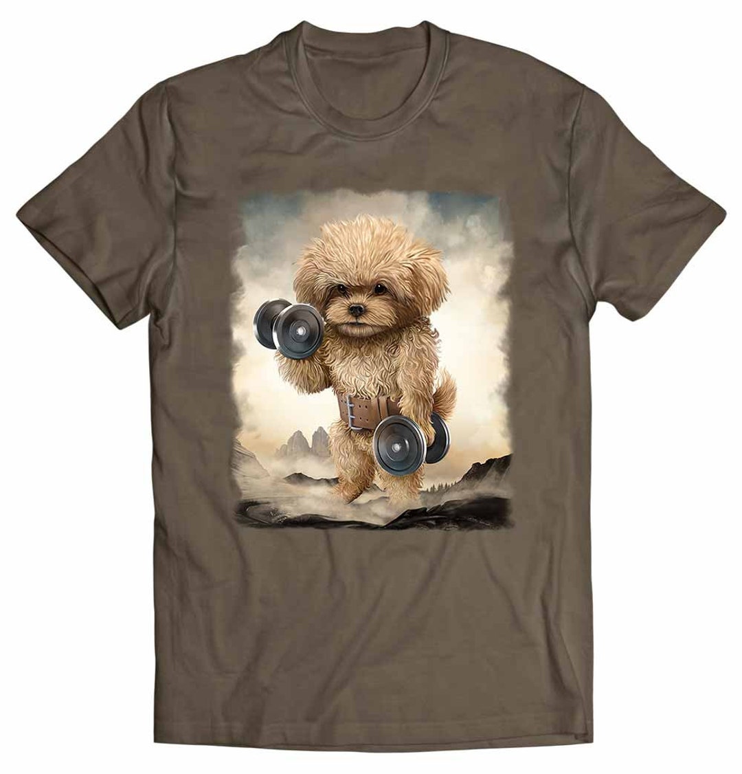 Toy Poodle Dog Muscle Training Weightlifting With Dumbbell Short-sleeve ...