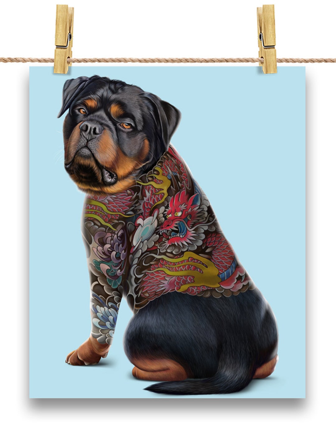Rottweiler Dog With Japanese Dragon Tattoo Irezumi Poster Print, Wall ...