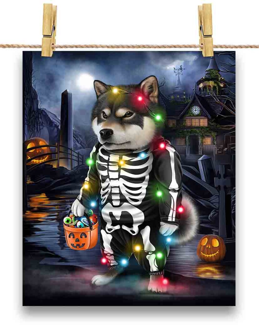 Black Shiba Inu Dog in Skeleton Costume: Halloween Party Dress-up ...