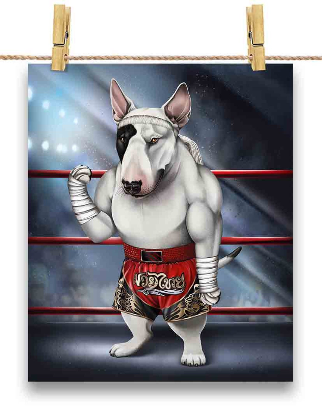 Bull Terrier Dog as a Muay Thai Kickboxing Fighter - Poster Print, Wall ...
