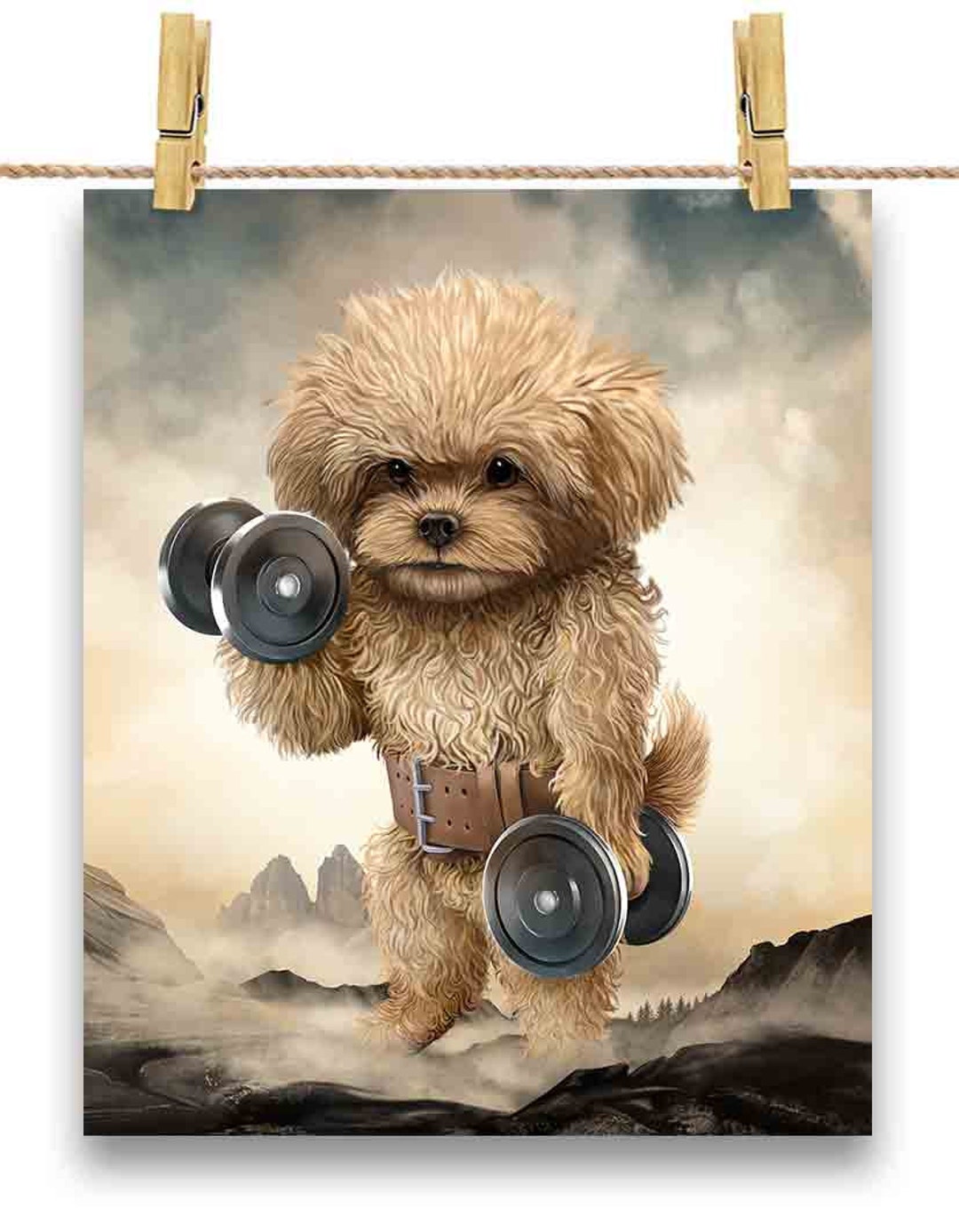 Toy Poodle Dog Muscle Training With Dumbbell in Fitness Gym - Poster ...