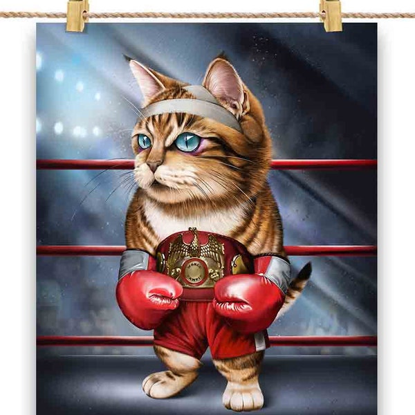 Boxing Cat - Etsy