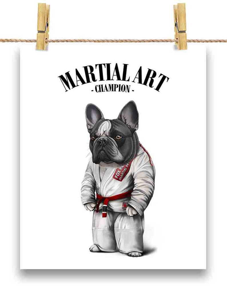 French Bull Dog Martial Artist in White Judogi: Judo & Karate - Poster ...