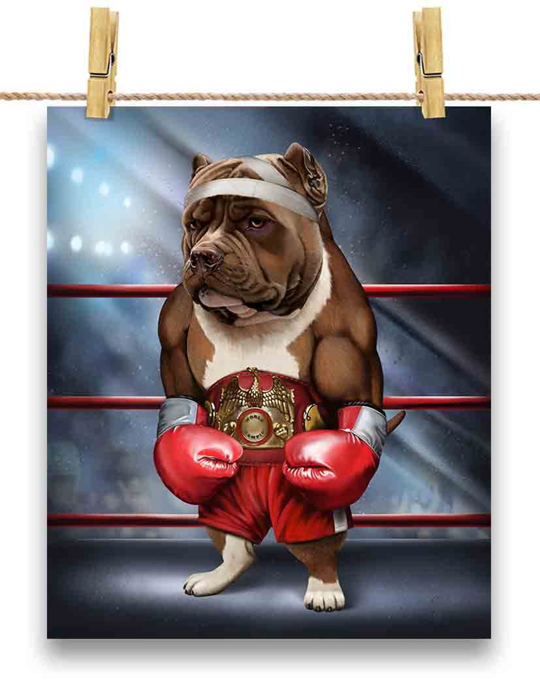 Boxing Champion Tan Pit Bull Dog Fighter - Poster Print, Wall Art, Home ...