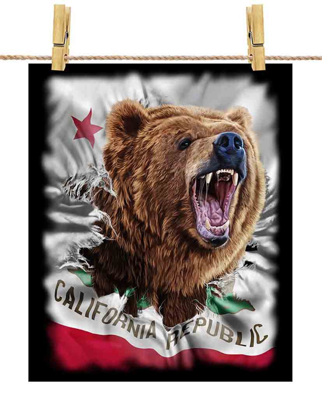 Grizzly Bear Burst Out From California Republic Flag - Poster Print ...