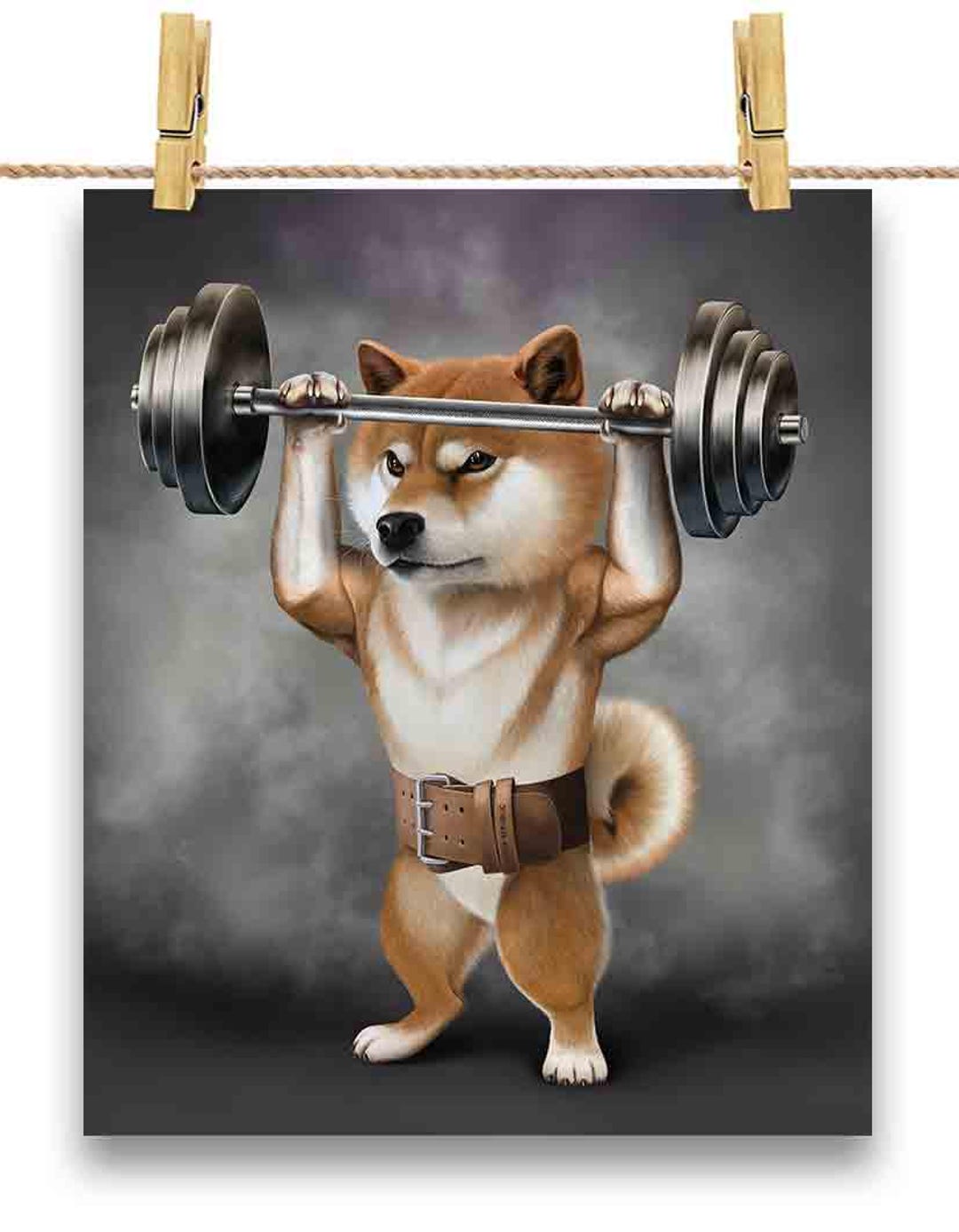 Shiba Dog Barbell Overhead Press Workout at Gym - Poster Print, Wall ...