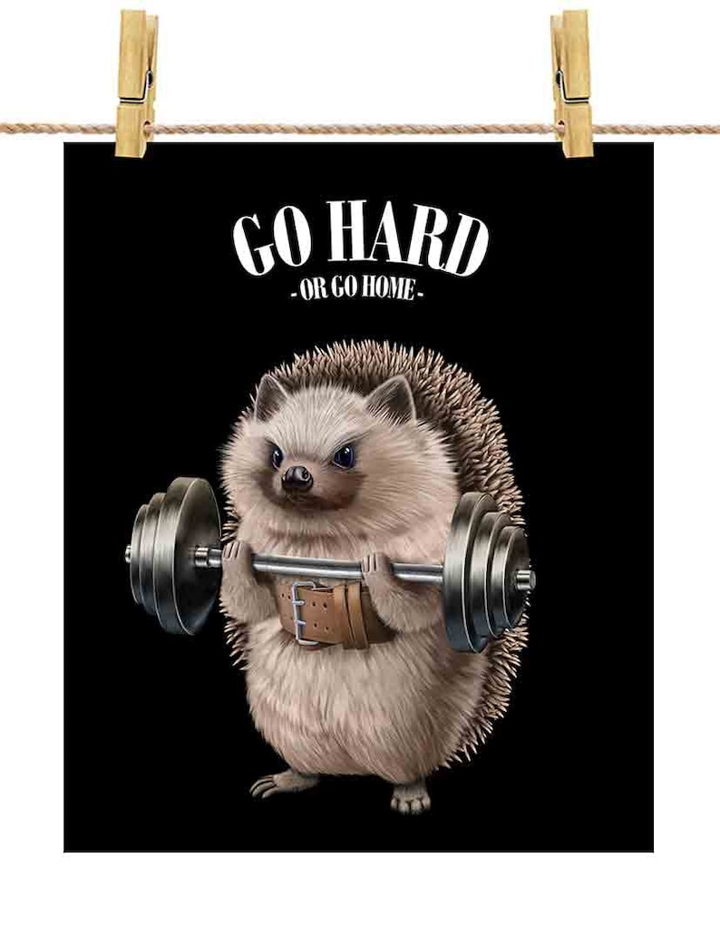 Hedgehog Muscle Training Weightlifting - Poster Print, Wall Art, Home ...