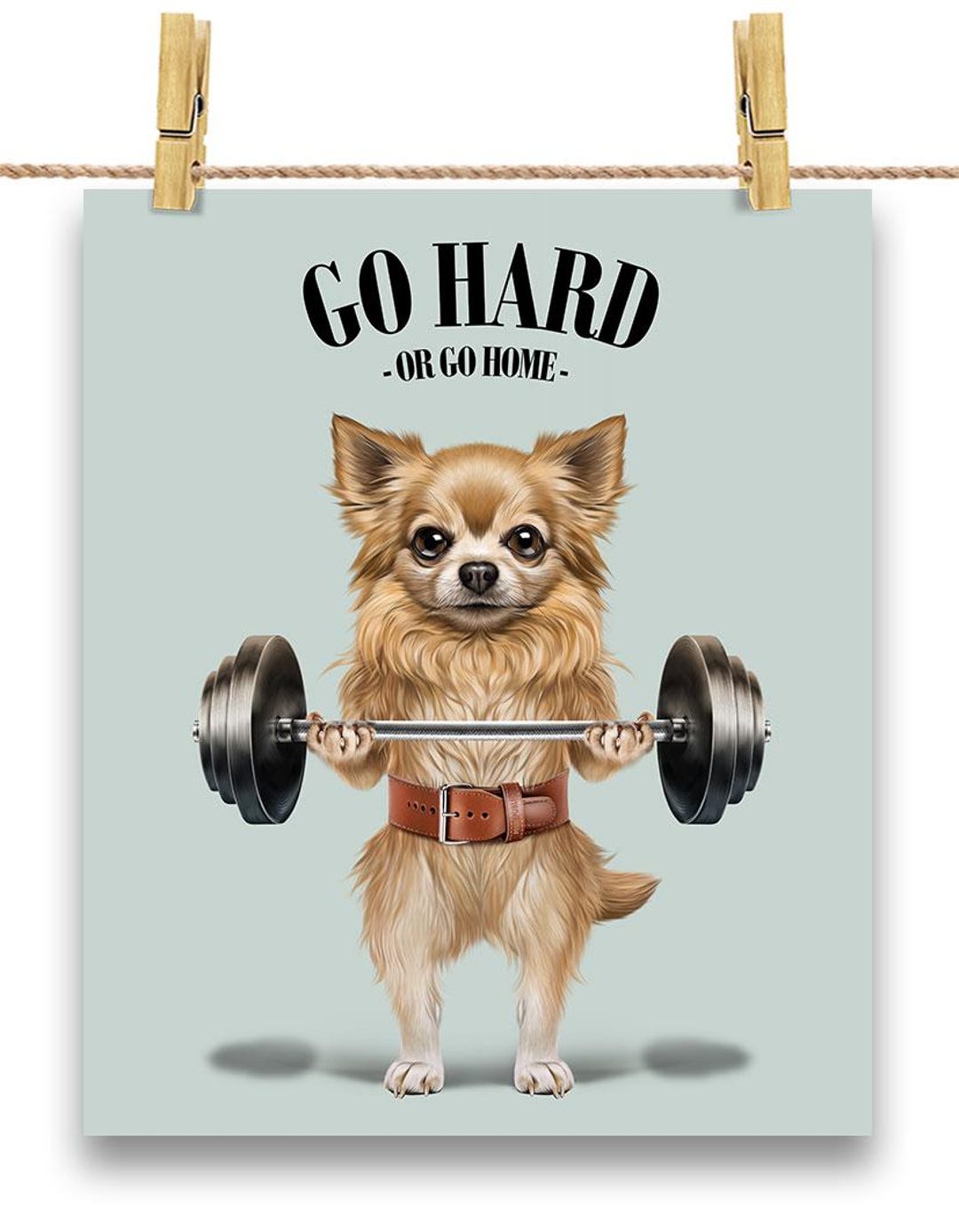 Chihuahua Dog Muscle Workout With Barbell Weightlifting at Gym - Poster ...