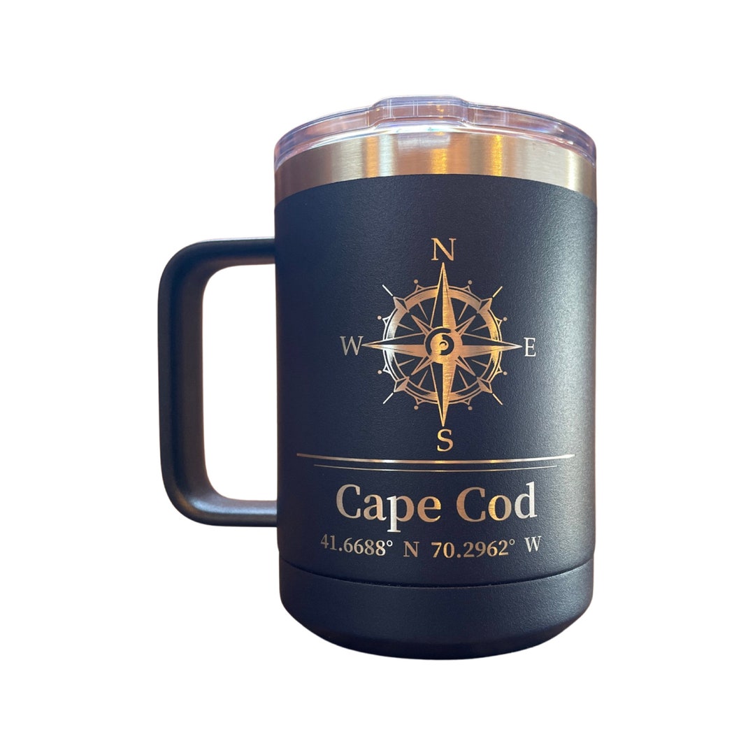 Cape Cod Towns Nautical Compass With Coordinates 15 Oz Travel Coffee ...