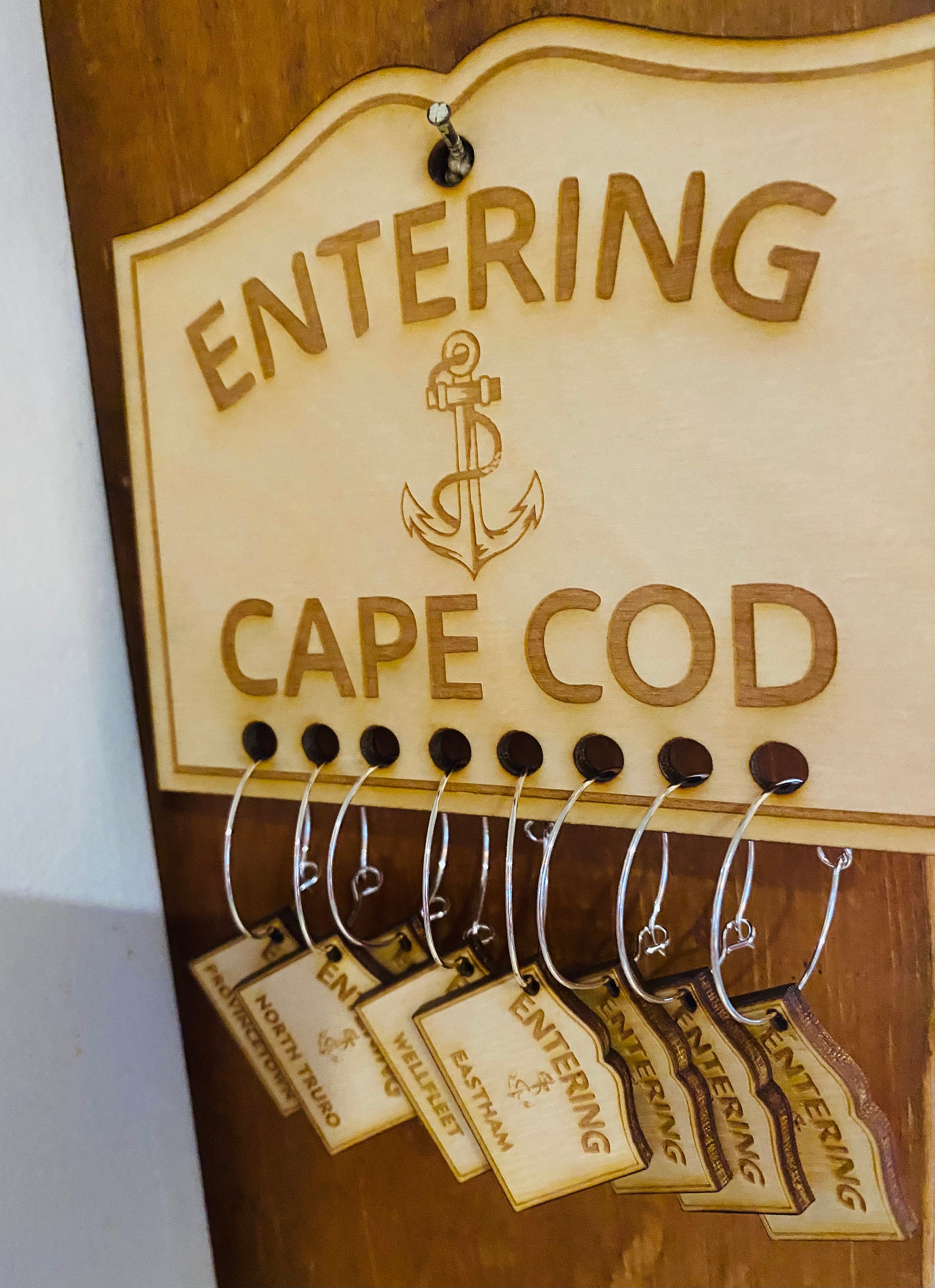 Cape Cod Wine Glass Charm Set With Holder Made From Sustainable Birch ...