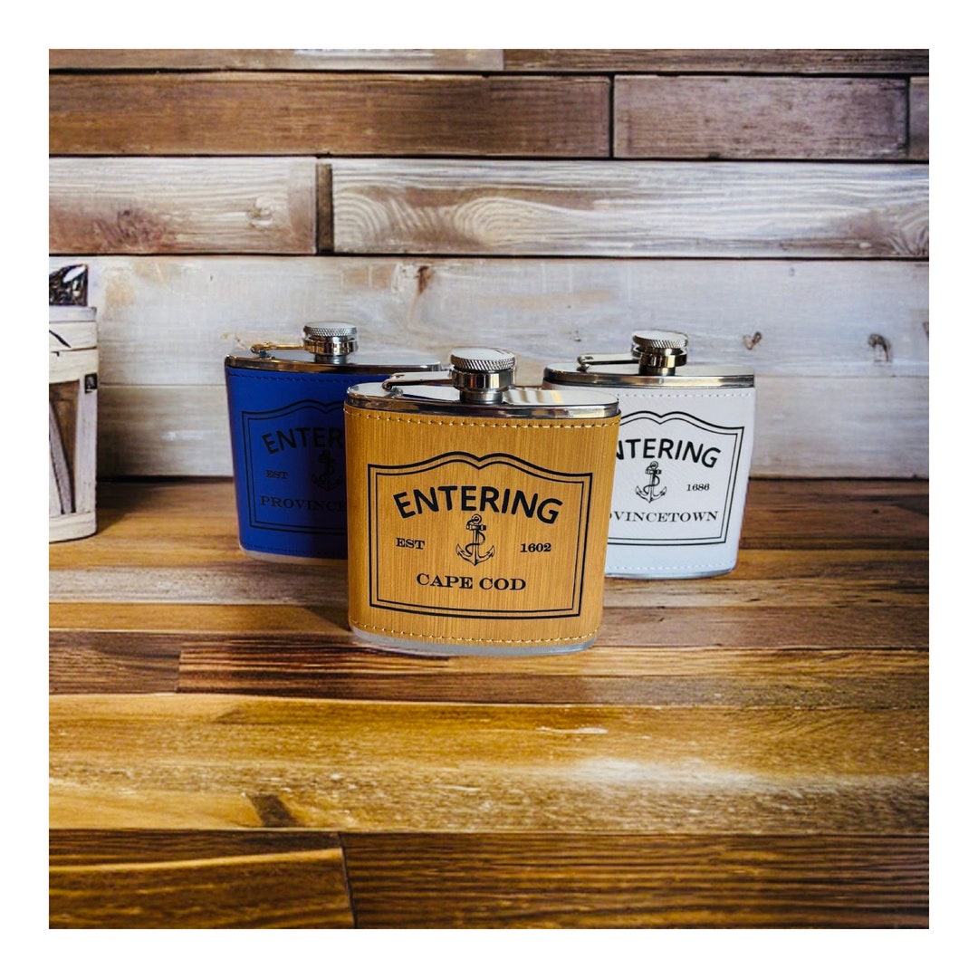 Custom Hip Flask Entering Town With Nautical Anchor Design Stainless ...