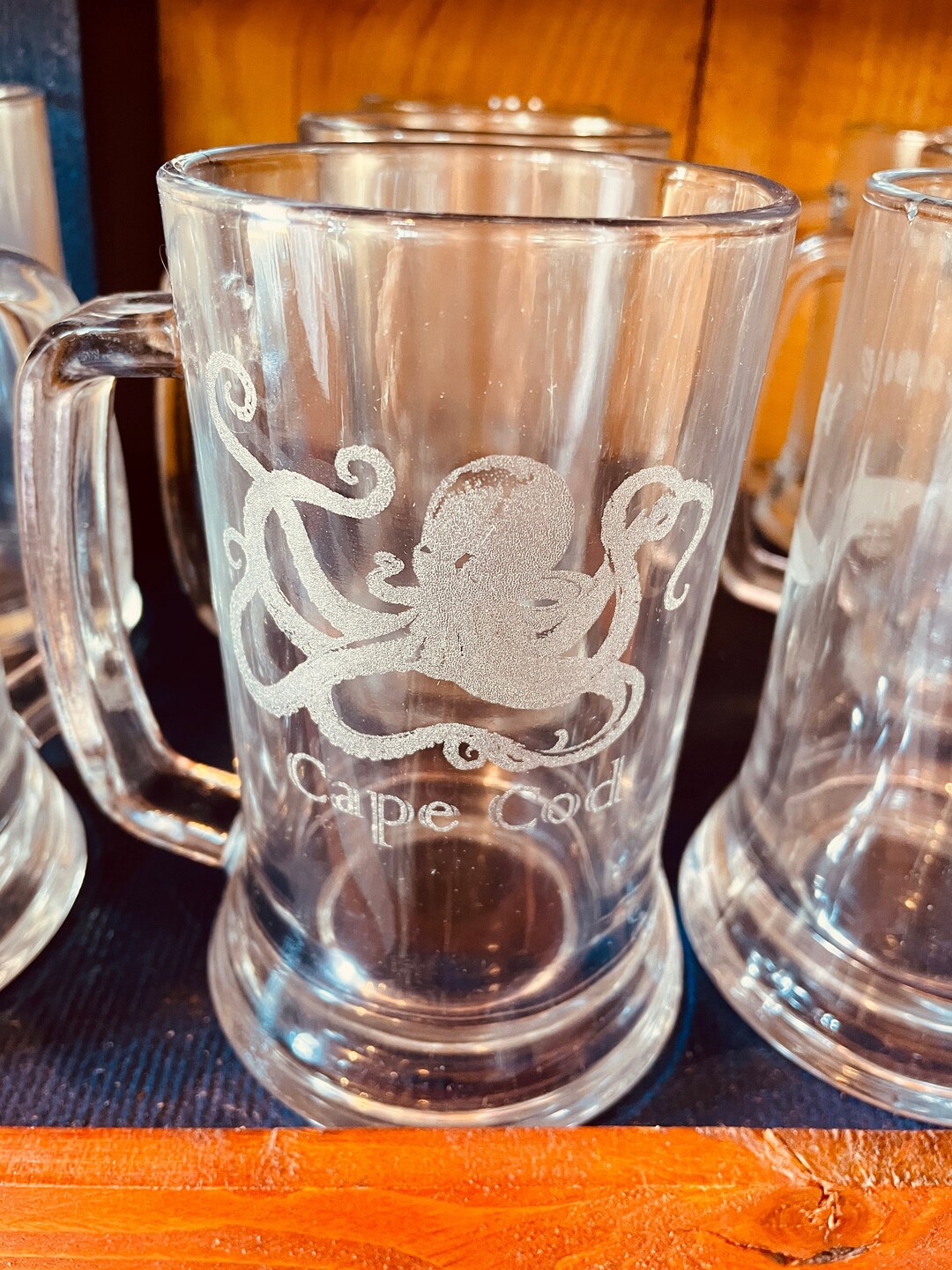 Octopus Glass Beer Mug Laser Engraved Can Be Personalized Holds 16 ...