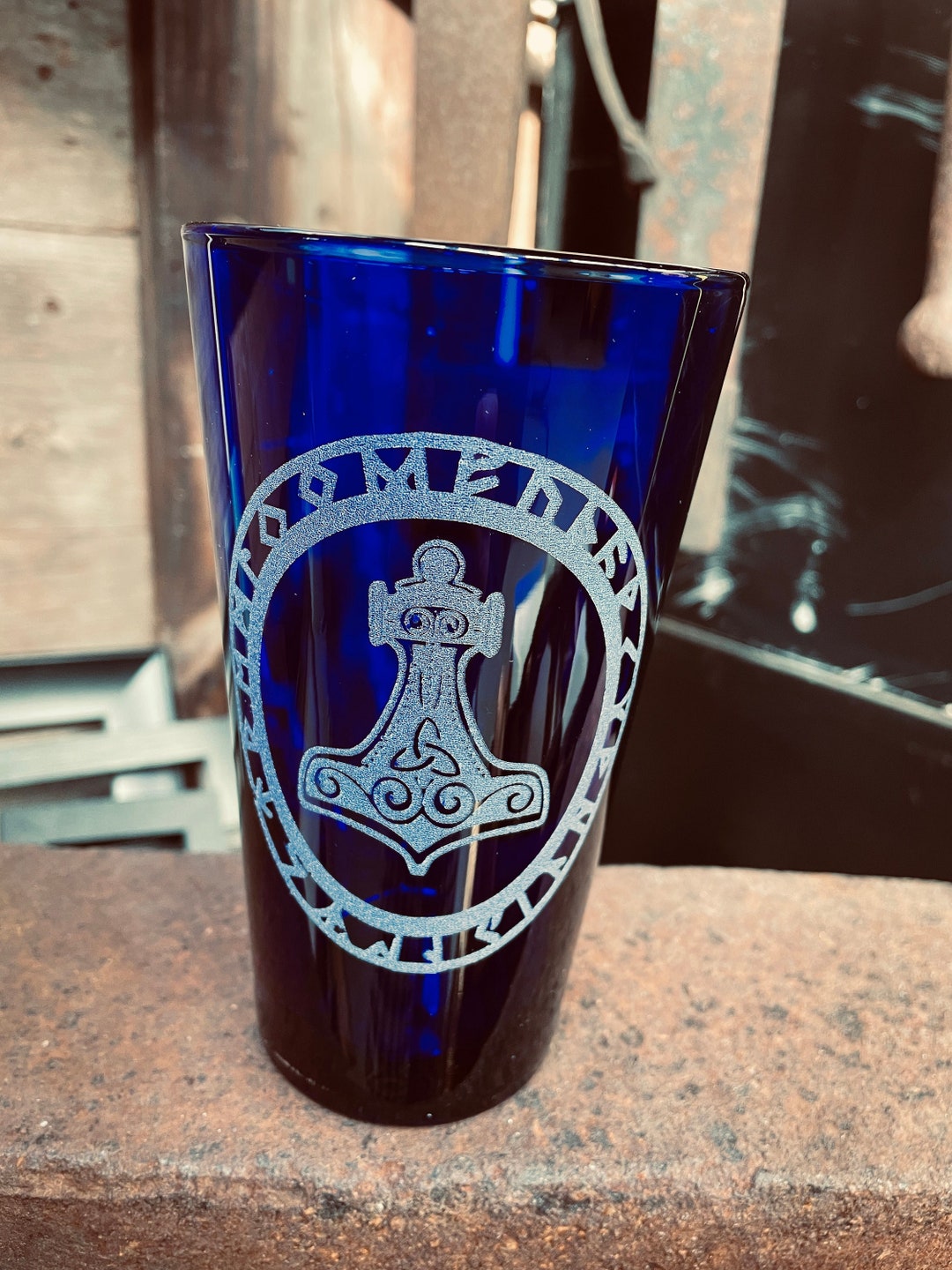 Mjölnir Thor's Hammer Pint Mixing Glass With Rune Circle Laser Engraved ...