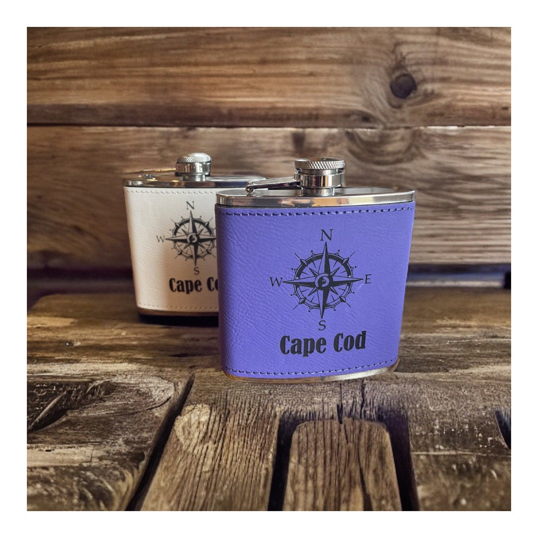 Cape Cod Towns Nautical Compass Stainless Steel Leatherette Hip Flask ...