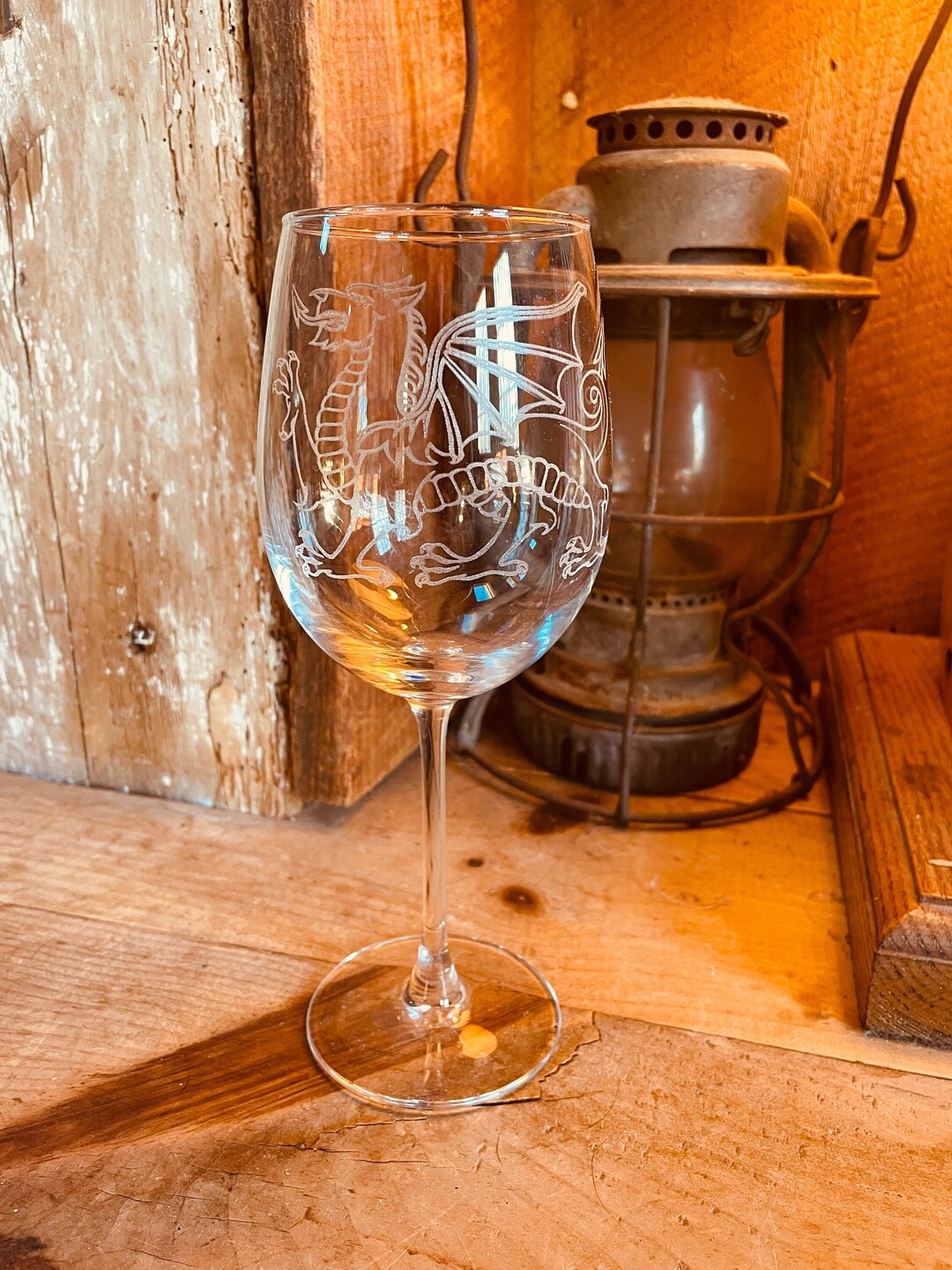Welsh Dragon Wine Glass With Stem Laser Engraved Can Be Personalized ...