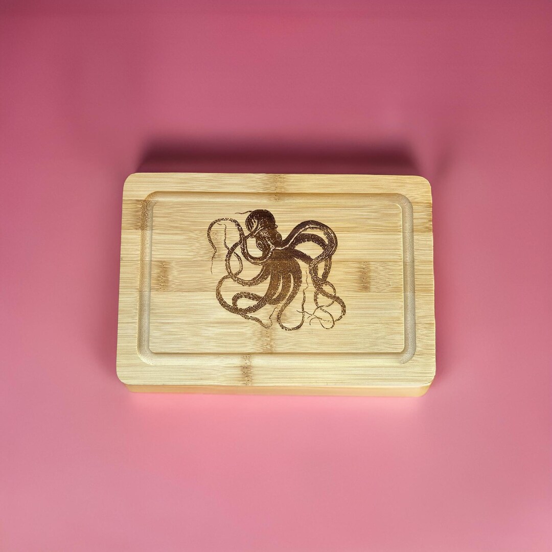 Octopus Cheese Board With Drip Ring Laser Engraved Bamboo Can Be ...