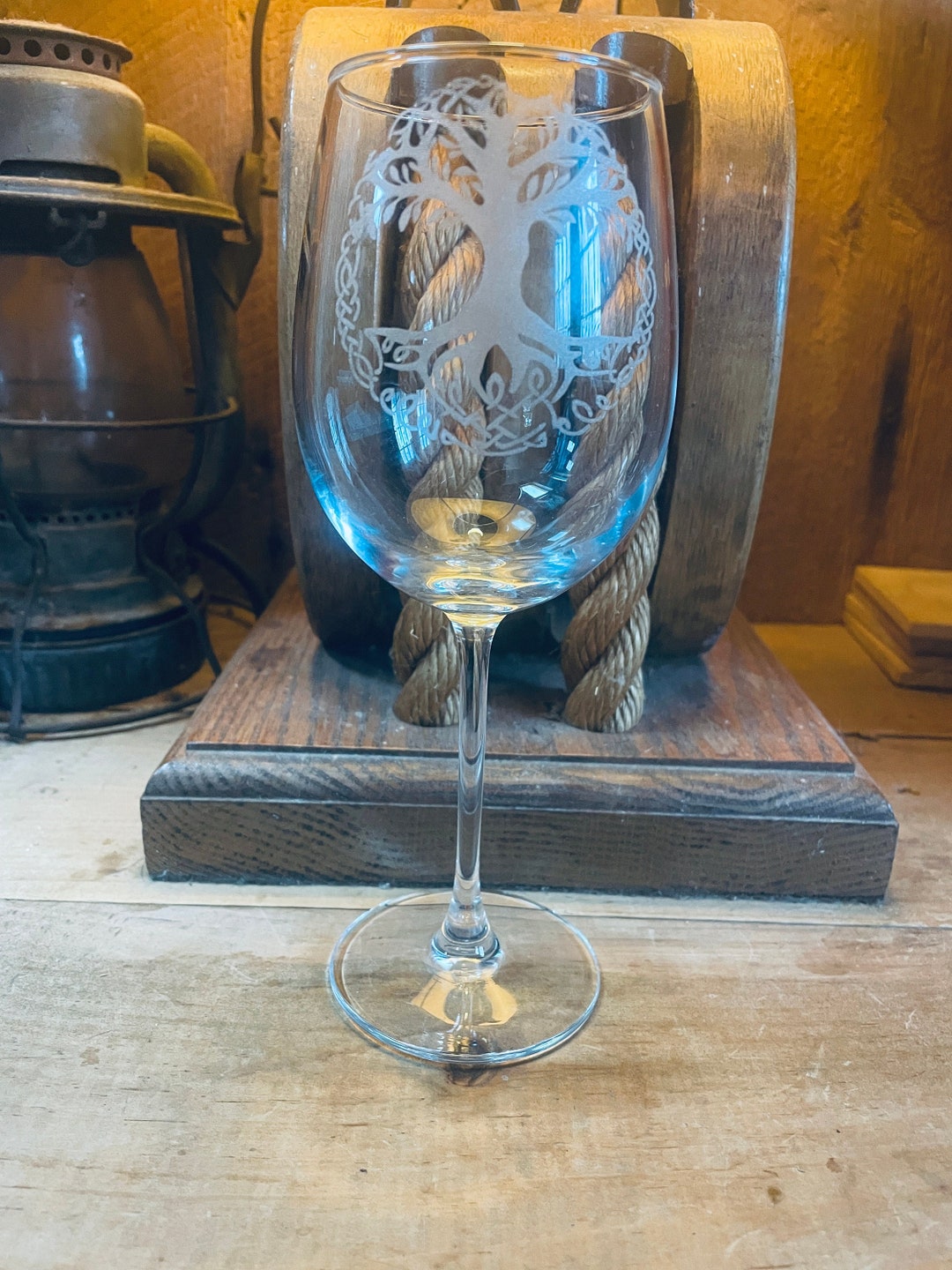 Tree of Life Wine Glass With Stem Laser Engraved Can Be Personalized ...