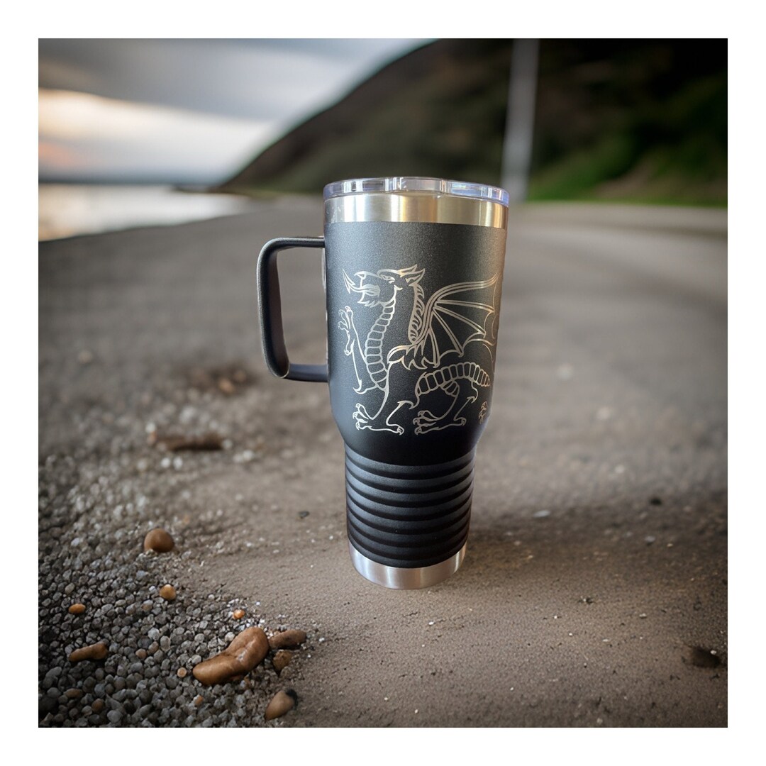 Welsh Dragon Travel Mug With Handle and Slider Lid 20 Ounce Vacuum ...