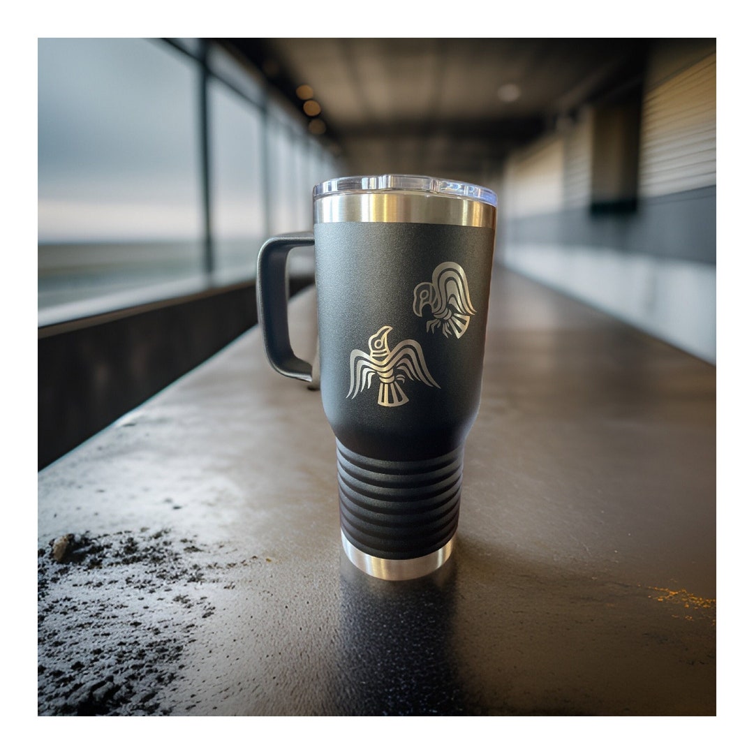 Huginn and Muninn Norse Ravens Travel Mug W/ Handle Slider Lid 20 Oz ...