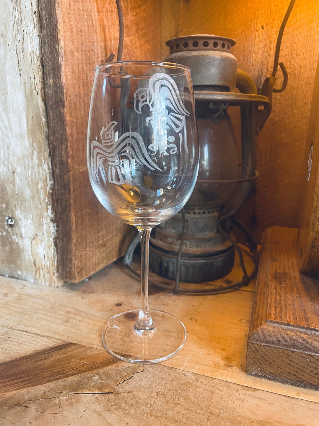 Huginn and Muninn Viking Ravens Wine Glass Laser Engraved Can Be ...