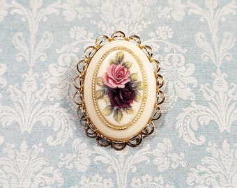 Floral Cameo Brooch, Floral Brooch, Victorian Brooch, Antique Style ...